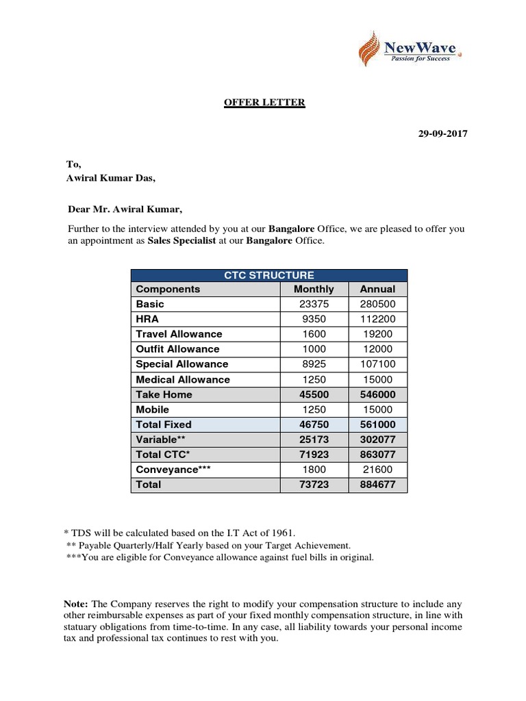Awiral Kumar Offer Letter | PDF | Government Finances | Economies