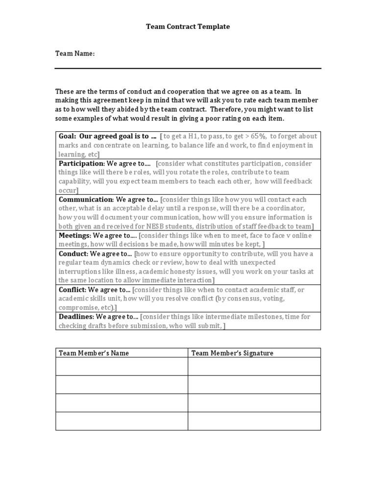 Team Contract Template for Collaboration | PDF