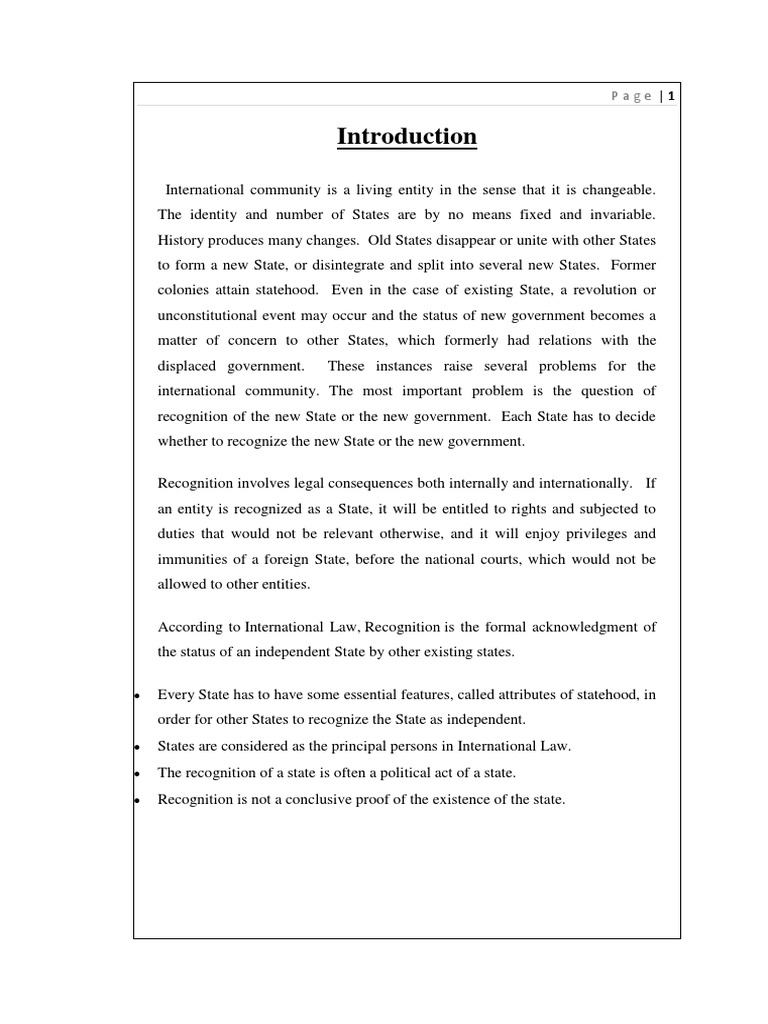 International Law, Recognition | PDF | Sovereign State | Treaty