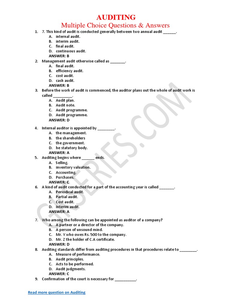 Auditing: Multiple Choice Questions & Answers | PDF | Audit | Business Economics