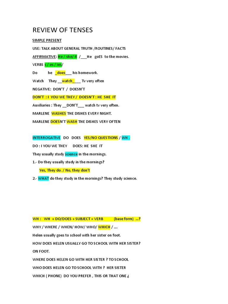 Review of Tenses | PDF | Grammar | Syntactic Relationships