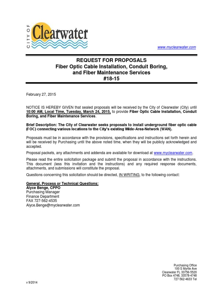 Request For Proposals Fiber Optic Cable Installation, Conduit Boring ...