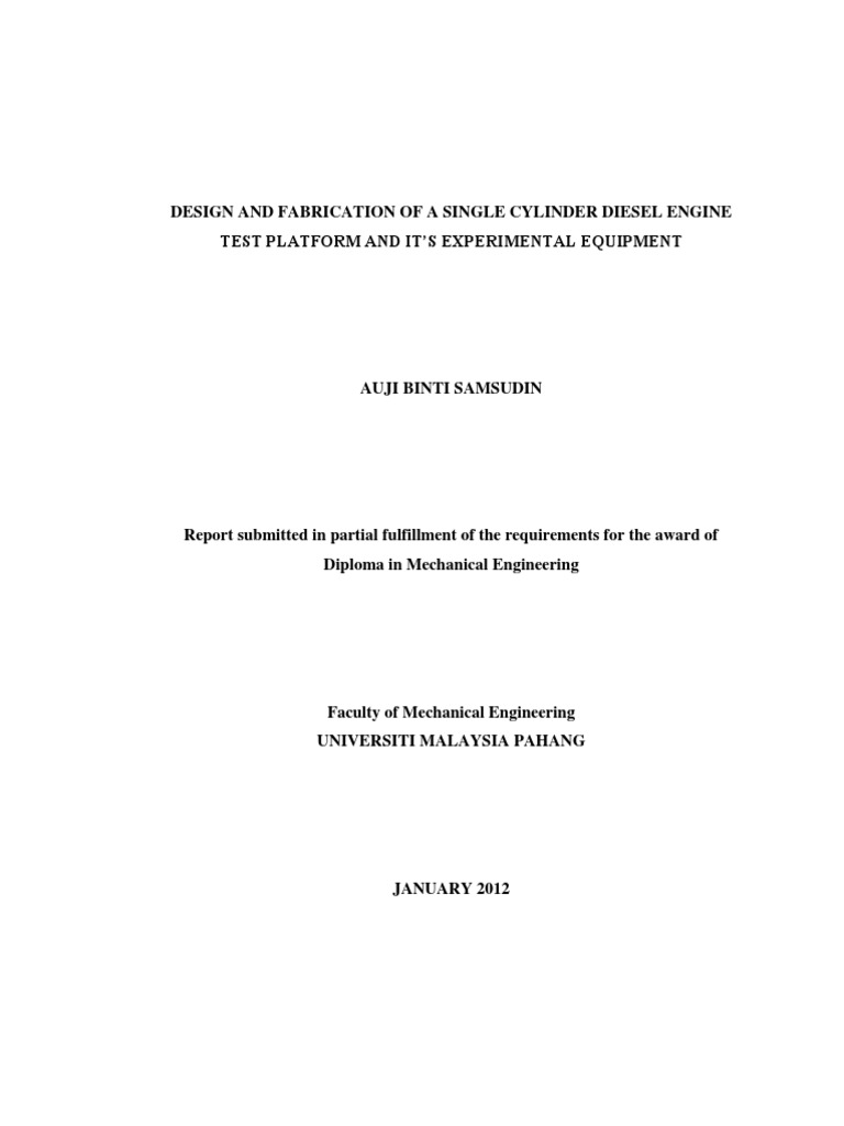 Design and Fabrication of Single Cylinder Diesel Engine PDF | PDF ...