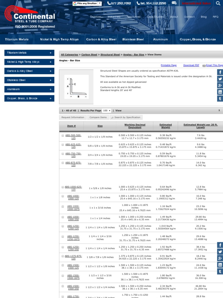 Angle Bar Sizes | PDF | Alloy | Bronze