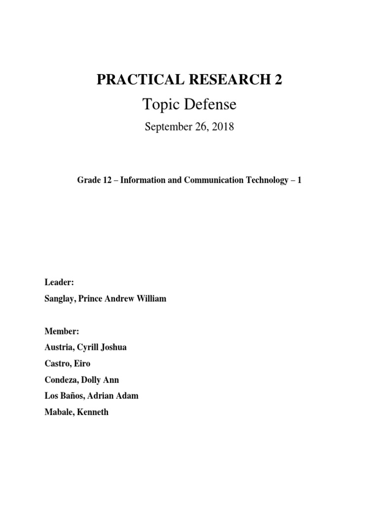 Topic Defense: Practical Research 2 | PDF