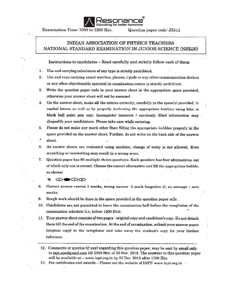 Nsejs 2018 Question Paper | PDF | Gases | Mole (Unit)