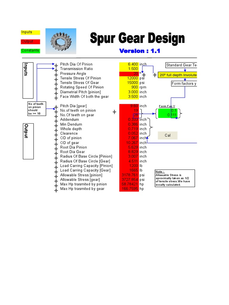 Gear Calculation Excel Sheet | PDF | Gear | Microsoft Excel