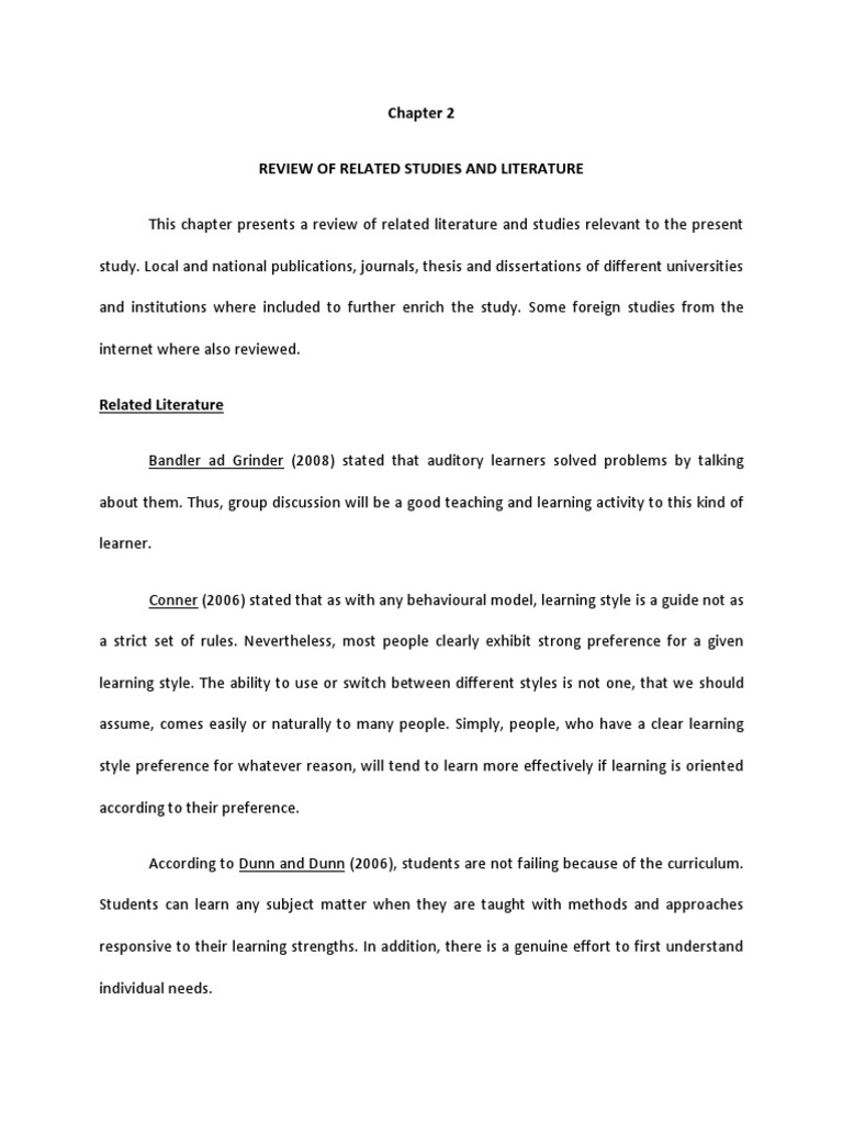 Learning Style To The Performance of The Students Chapter 2 | Download Free PDF | Learning ...