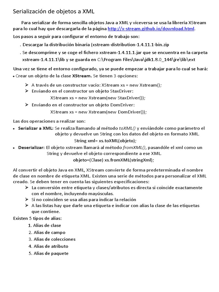 Serialización de Objetos A XML | PDF | Java (lenguaje de programación) | Xml