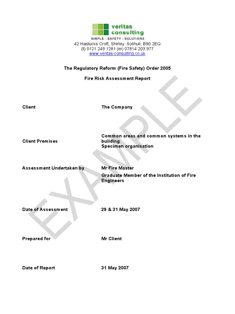 Free Fire Risk Assessment Example PDF | PDF | Fire Safety | Elevator