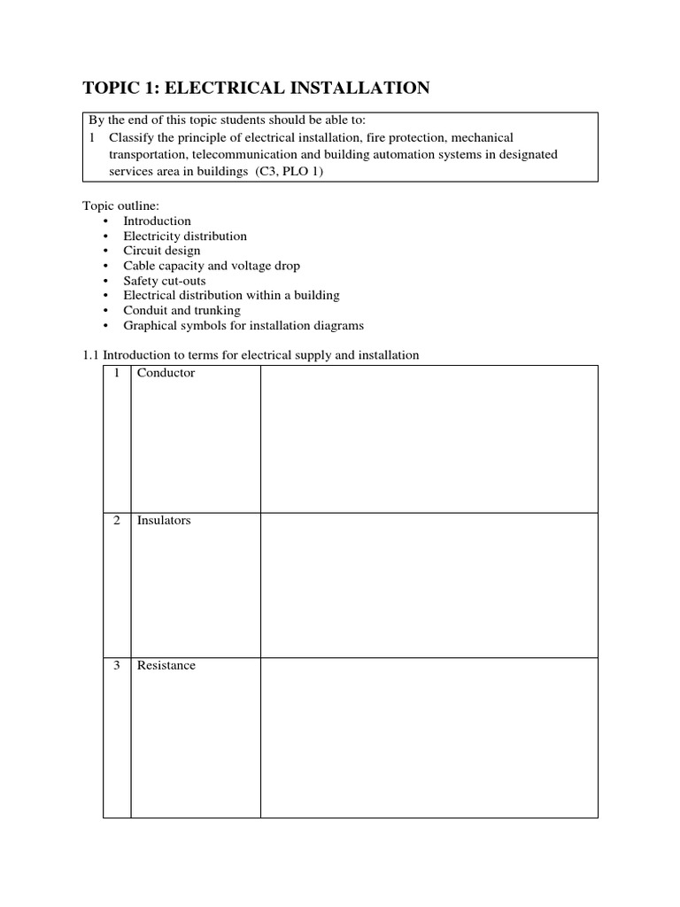 Topic 1: Electrical Installation | PDF | Electric Power Distribution ...