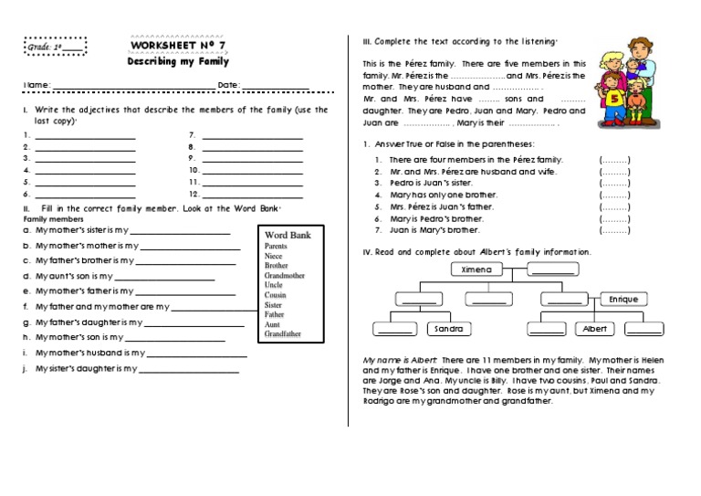 Family Description Worksheet for Kids | PDF