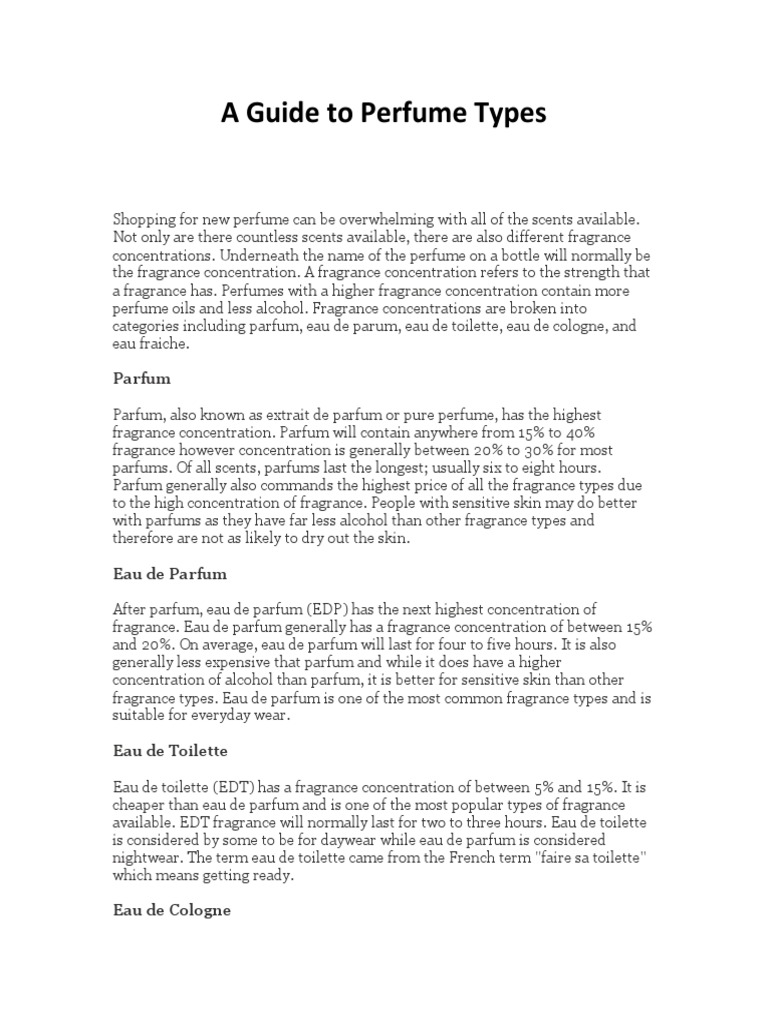 A Guide To Perfume Types | PDF | Perfume | Toiletry