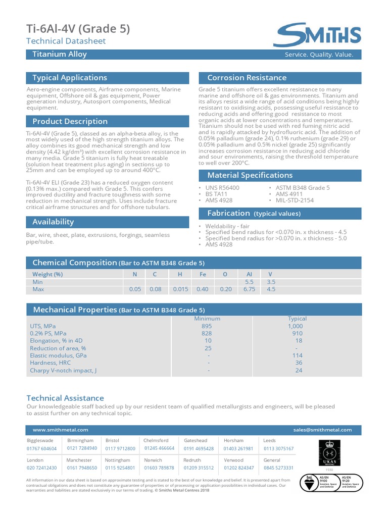 Ti 6al 4v Grade 5 | PDF | Titanium | Chemical Elements
