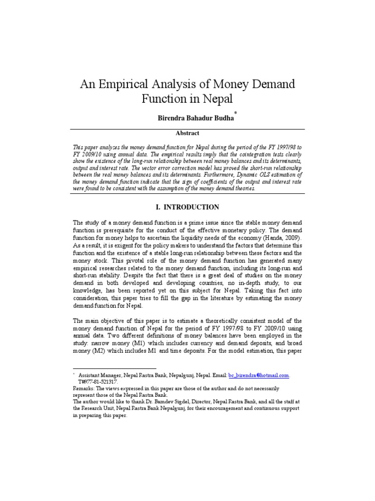 An Empirical Analysis of Money Demand Function in Nepal: Birendra ...