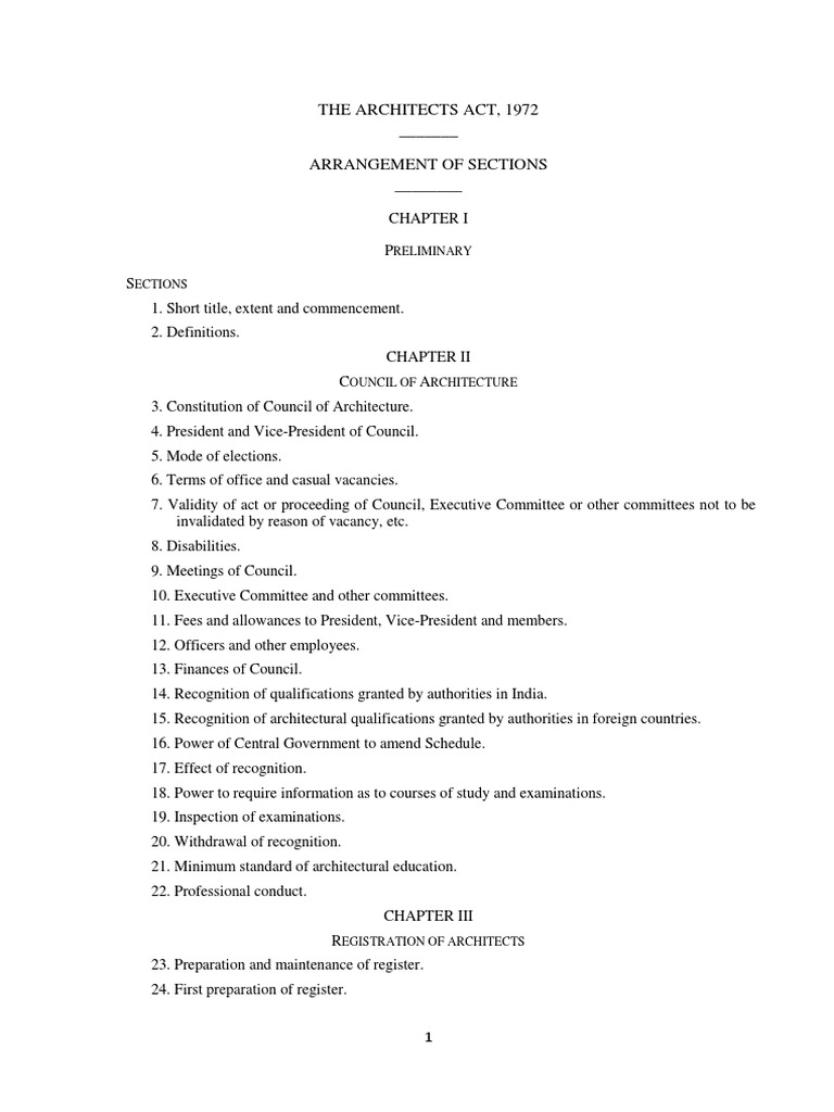 The Architects Act, 1972 - Arrangement of Sections | PDF | Diploma ...