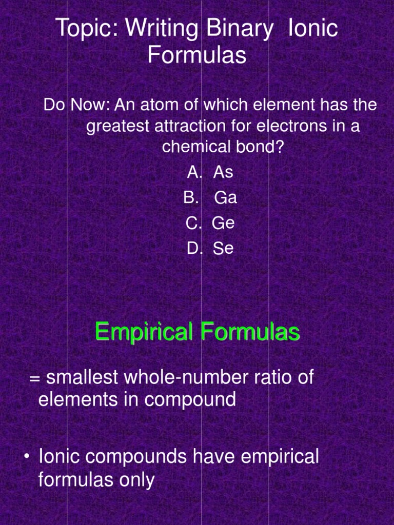 Writing Binary Ionic Formulas | PDF | Ion | Chemical Compounds