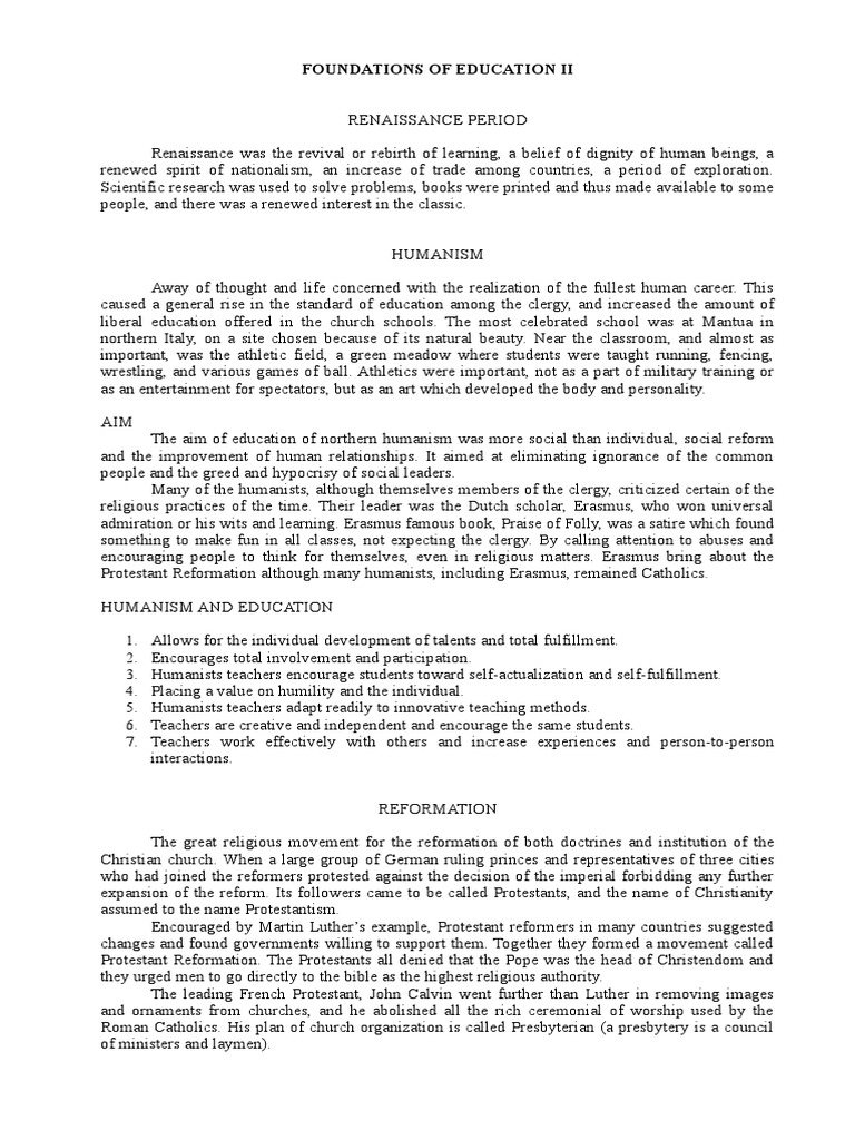 Renaissance Education and Humanism Insights | PDF | Protestantism ...