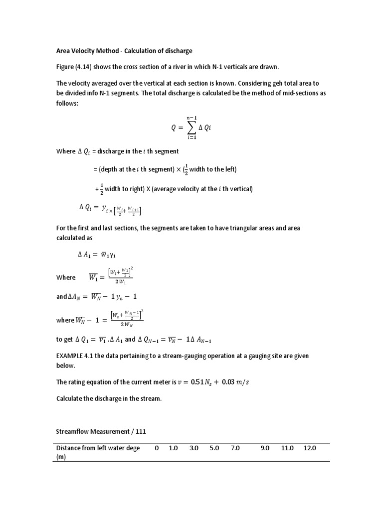 Area Velocity Method - Calculation of Discharge | PDF | Discharge ...