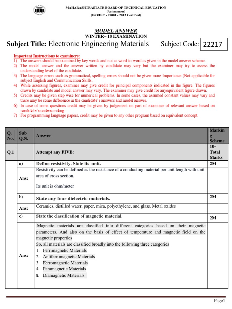 2018 Winter Model Answer Paper | PDF | Semiconductors | Superconductivity