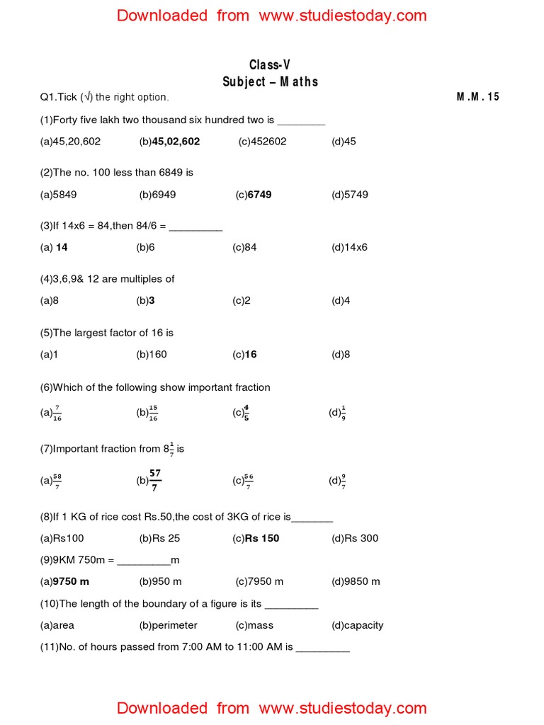 CBSE Class 5 Mathematics Worksheet - Fractions | PDF | Teaching ...