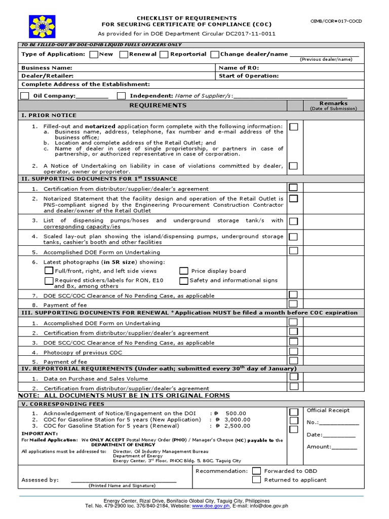 COC Checklist Form PDF | PDF | Business