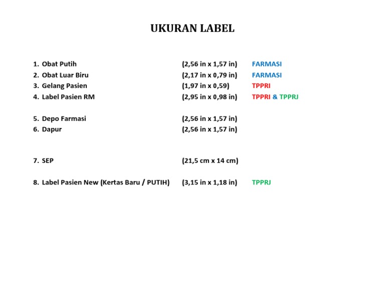Ukuran Label Obat dan Pasien | PDF | Wellness