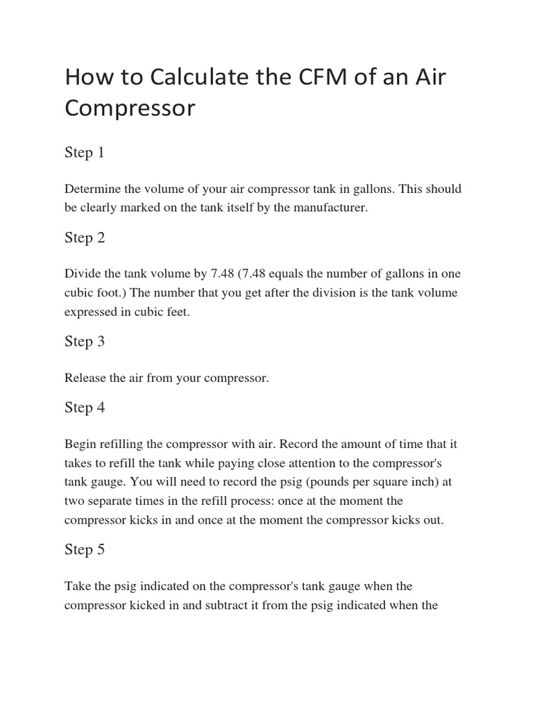 How To Calculate The CFM of An Air Compressor | PDF