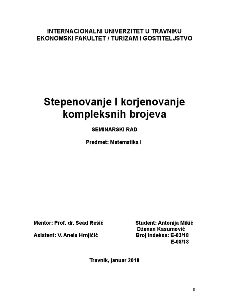 Antonija Matematika 1 Stepenovanje I Korjenovanje Kompleksnih Brojeva | PDF