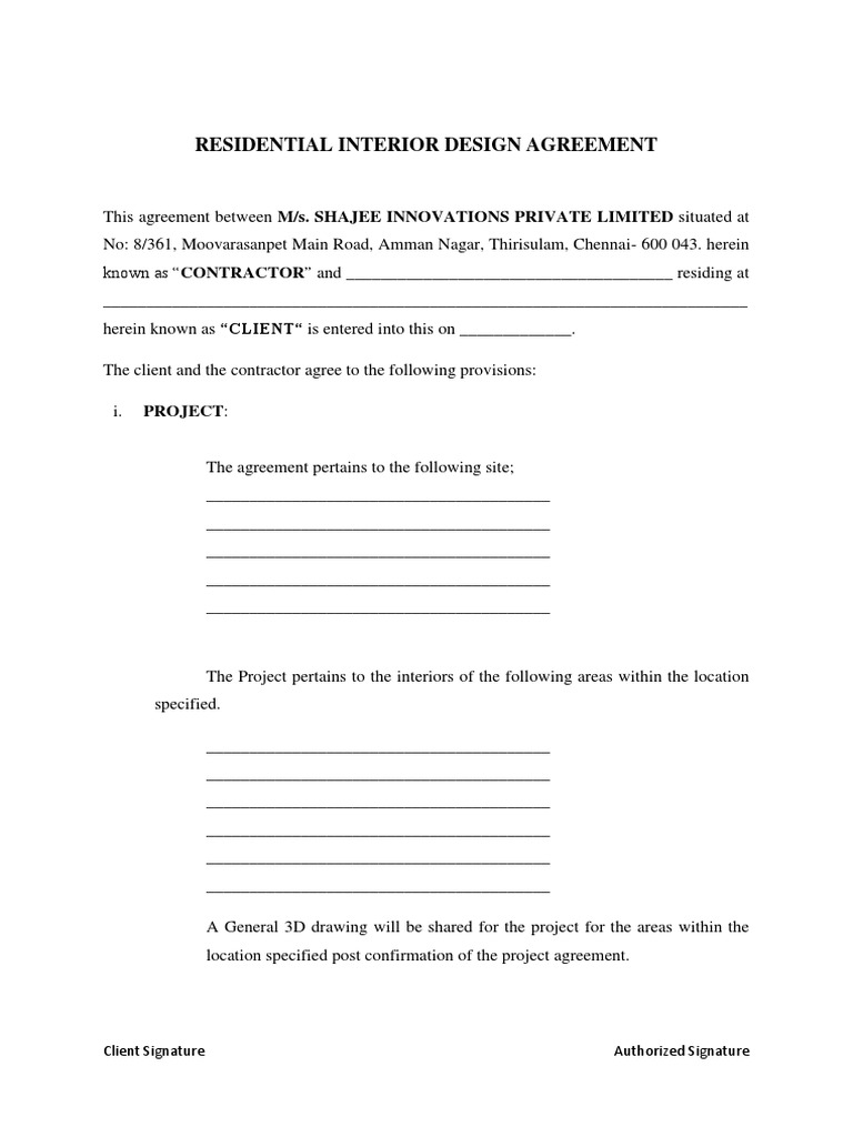 Residential Interior Design Agreement | PDF | Private Law | Government