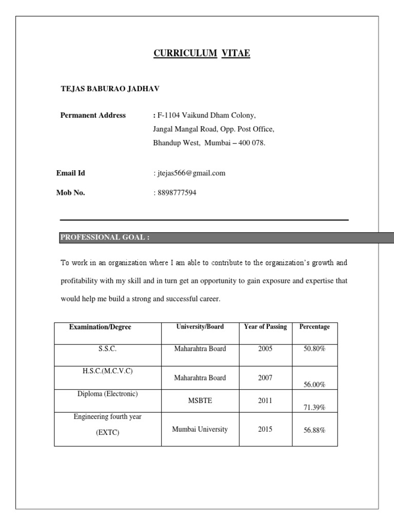 Curriculum Vitae: Tejas Baburao Jadhav | PDF | Computing