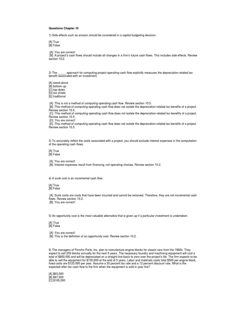 Questions Chapter 10 | PDF | Depreciation | Net Present Value