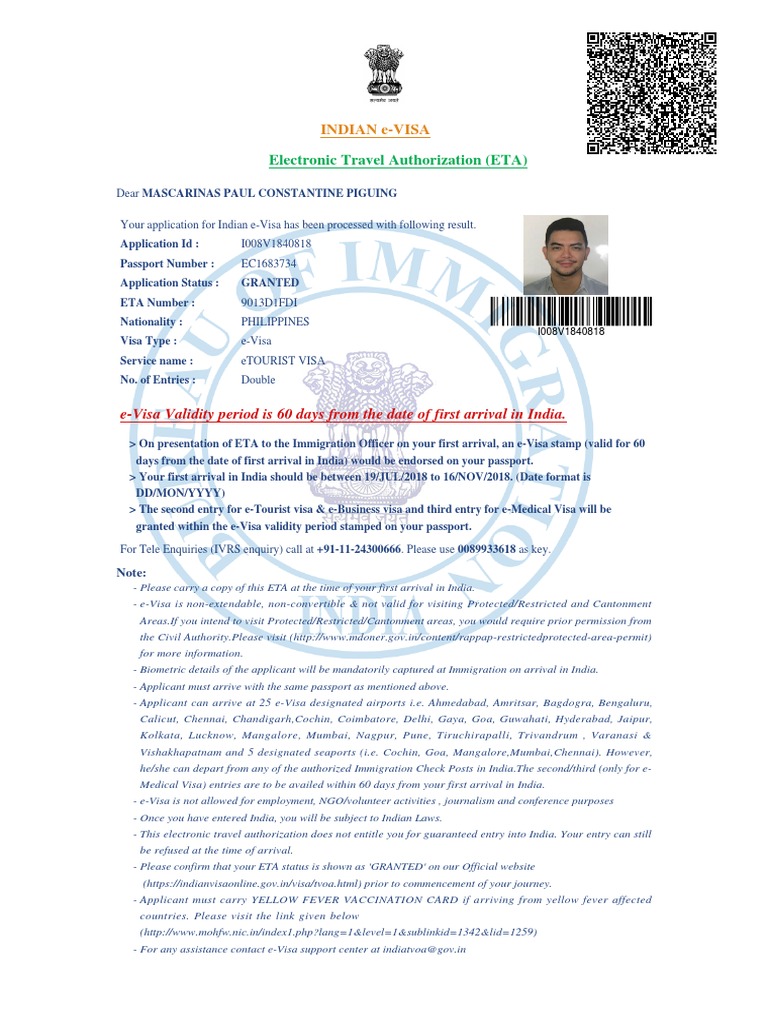 Electronic Travel Authorization (ETA) : Indian E-Visa | PDF | Travel ...