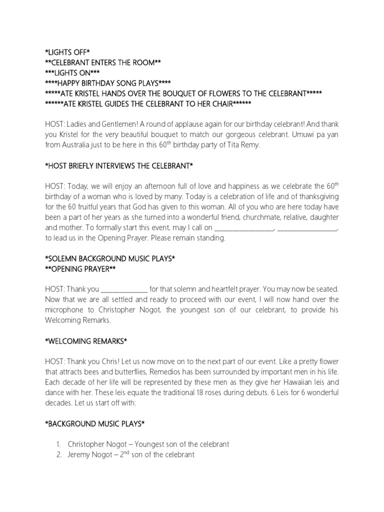 A Celebration of Life: Tita Remy's 60th Birthday Party Program | PDF