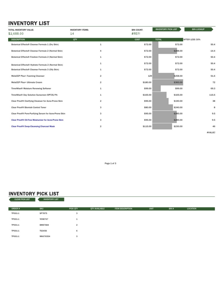 Inventory Pick List Bin Lookup | PDF | Human Appearance | Hygiene