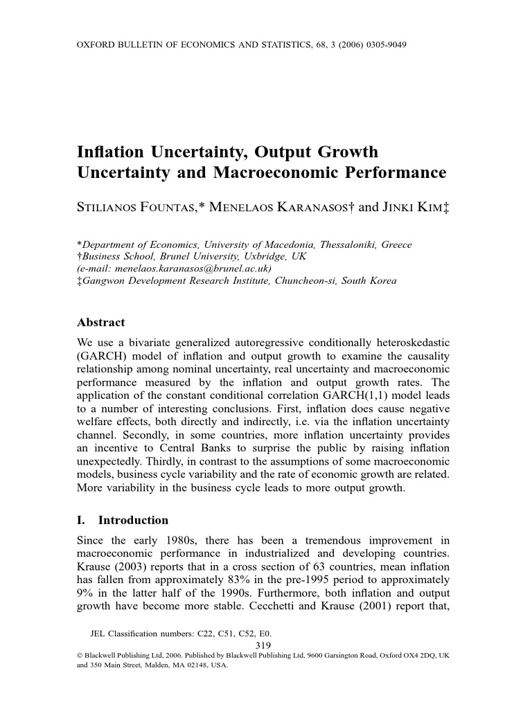 In Ation Uncertainty Output Growth Uncertainty And Macroeconomic