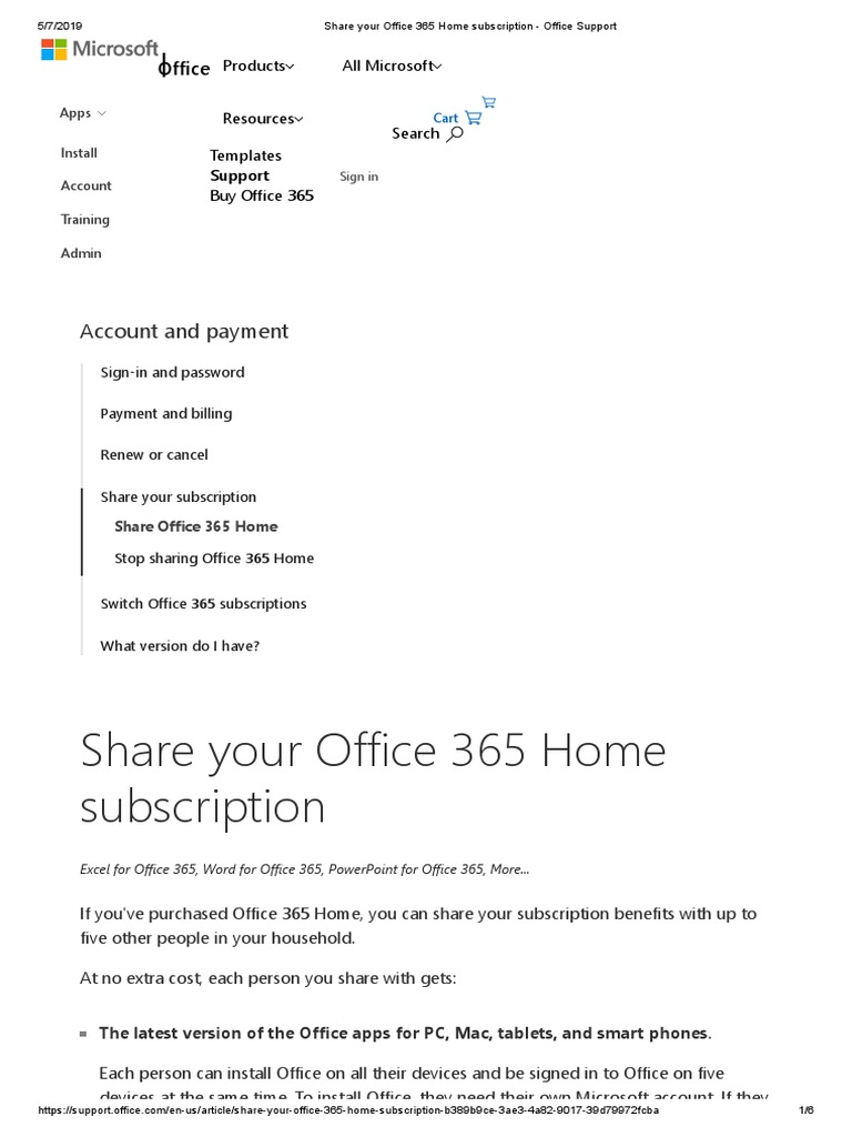 Share Your Office 365 Home Subscription: Account and Payment | PDF ...