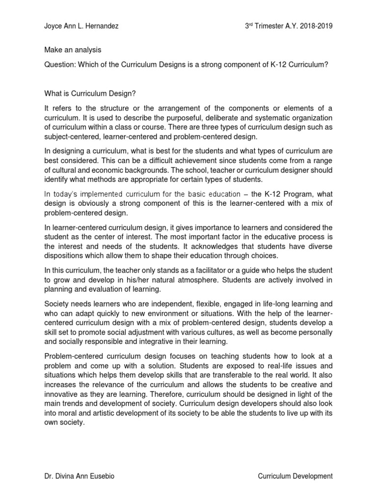 Analysis of Curr Design | PDF | Curriculum | Design