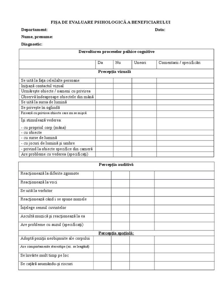 Fişa de Evaluare Psihologică | PDF