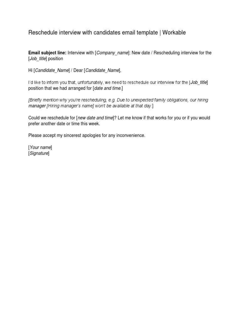 Reschedule Interview With Candidates Email Template | PDF