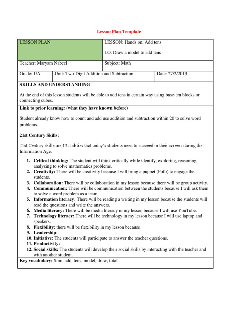 Lesson Plan 1 | PDF | Literacy | Lesson Plan