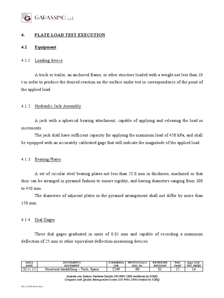 Plate Load Test Execution 4.1 Equipment: 20.11.12 Structural ...