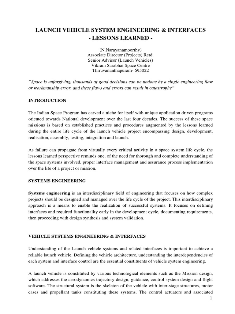 Launch Vehicle System Engineering & Interfaces - Lessons Learned | PDF | Jet Engine | Soyuz ...