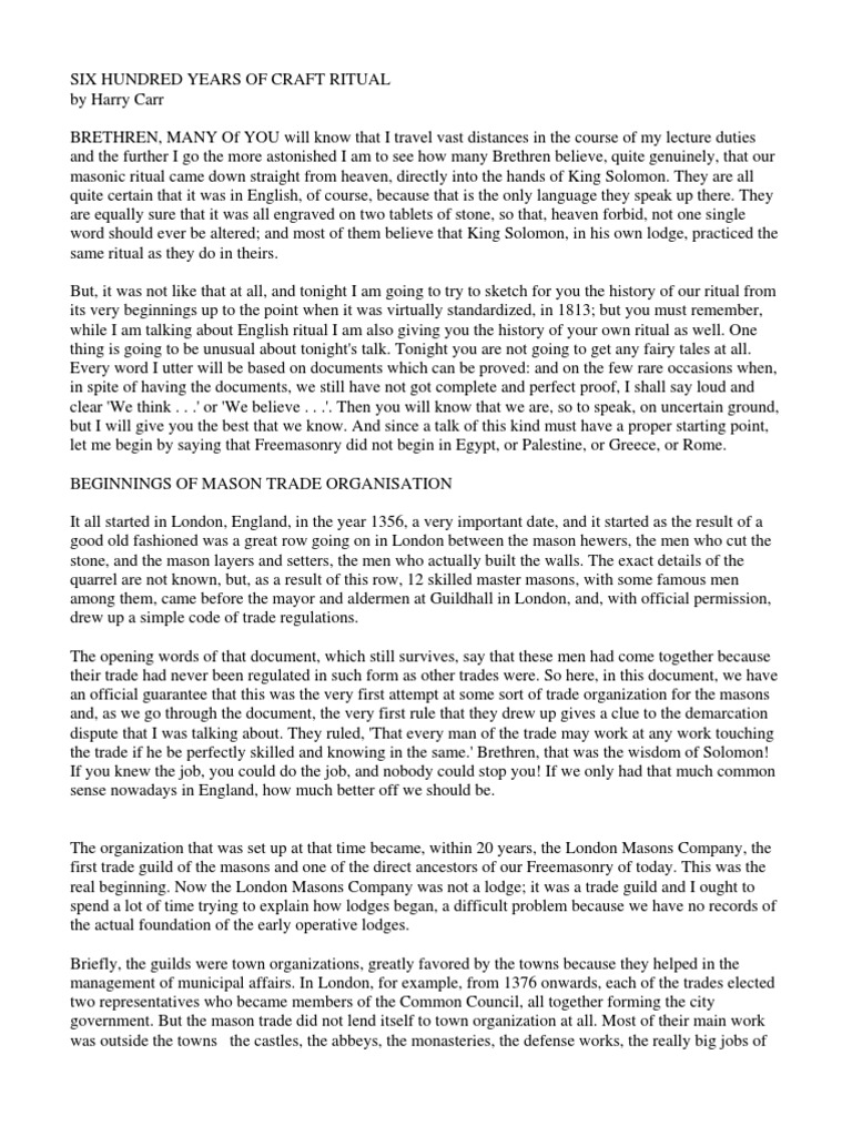 Six Hundred Years of Craft Ritual | PDF | Freemasonry | Masonic Lodge