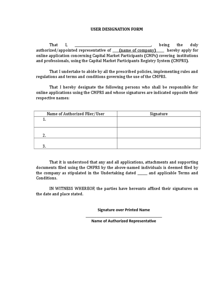User Designation Form | PDF