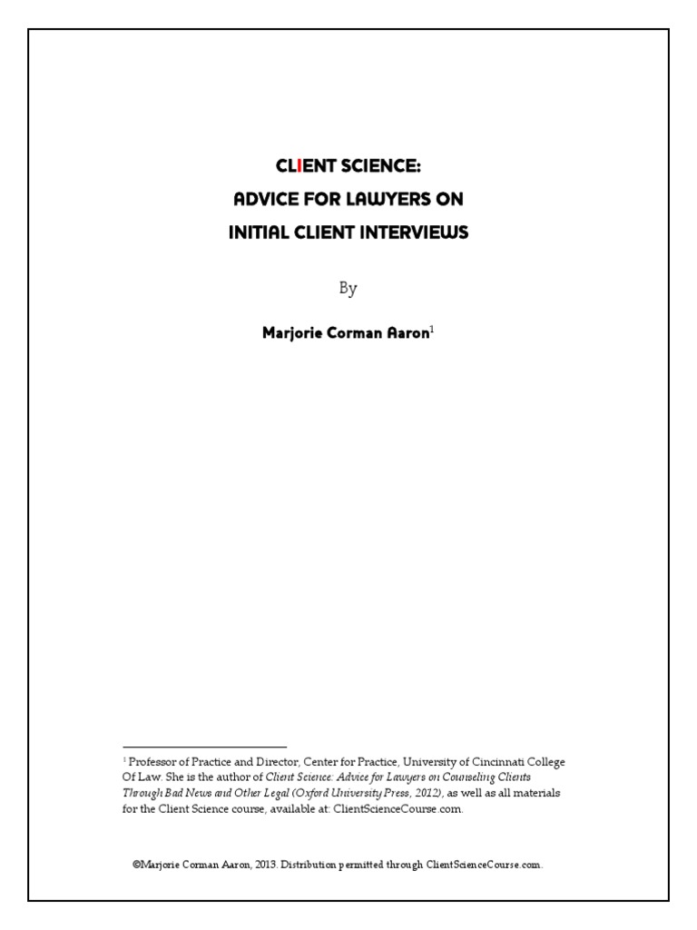 Advice For Lawyers On Initial Client Interviews | PDF | Psychotherapy | Lawyer