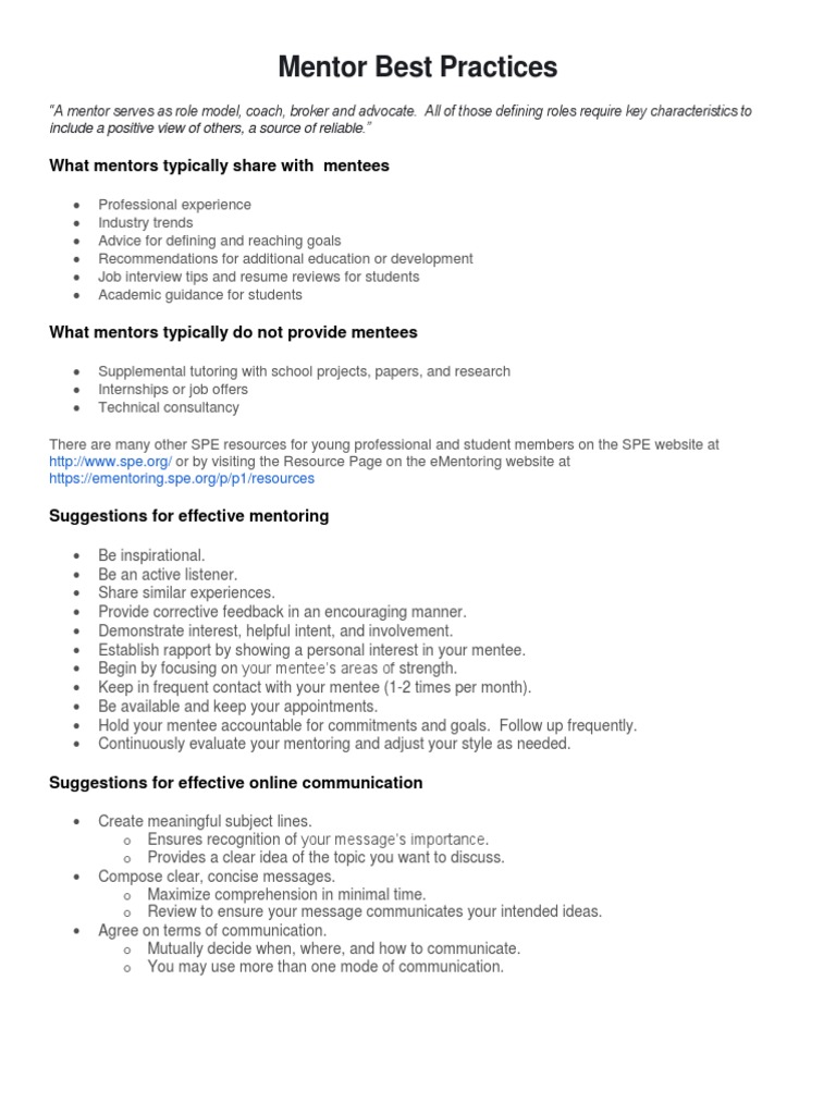 Mentor Best Practices Final 03-17 | PDF | Mentorship | Communication
