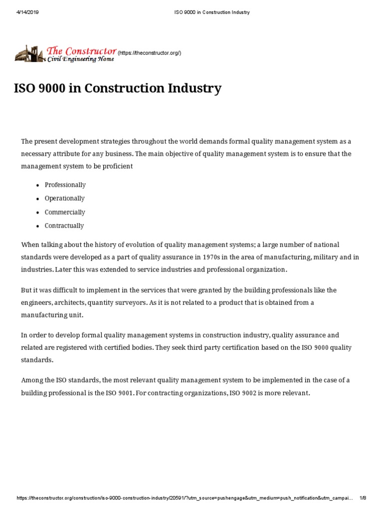 ISO 9000 in Construction Industry | PDF | Iso 9000 | Quality Management ...