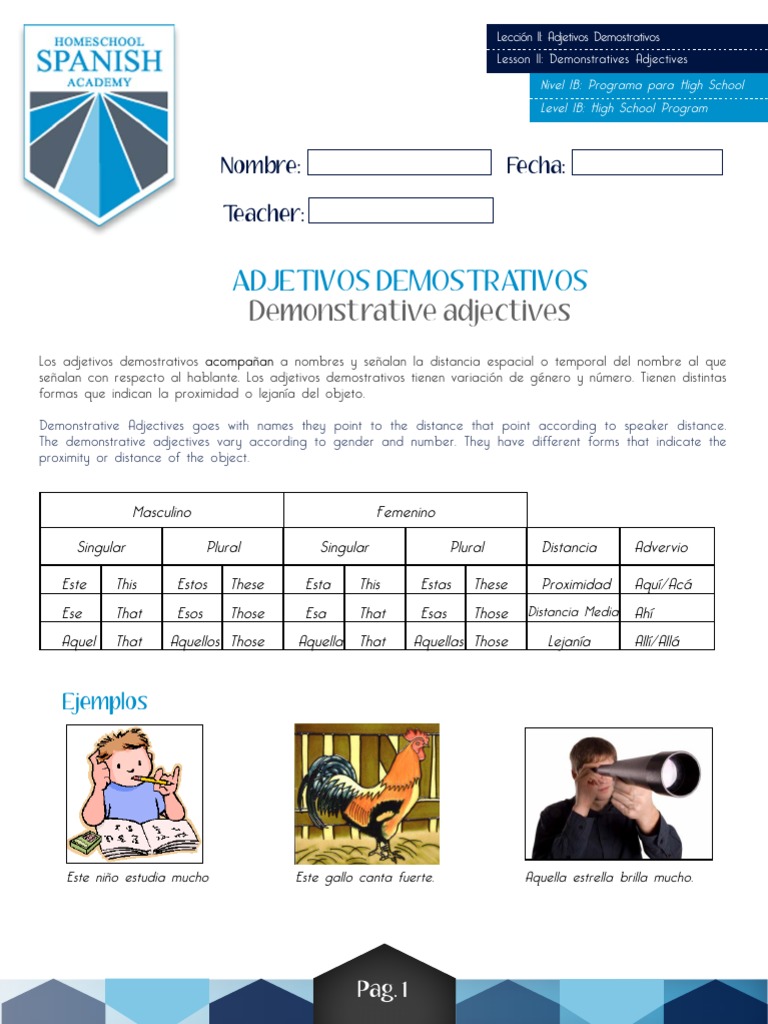 Adjetivos Demostrativos: Demonstrative Adjectives | PDF | Morfología ...