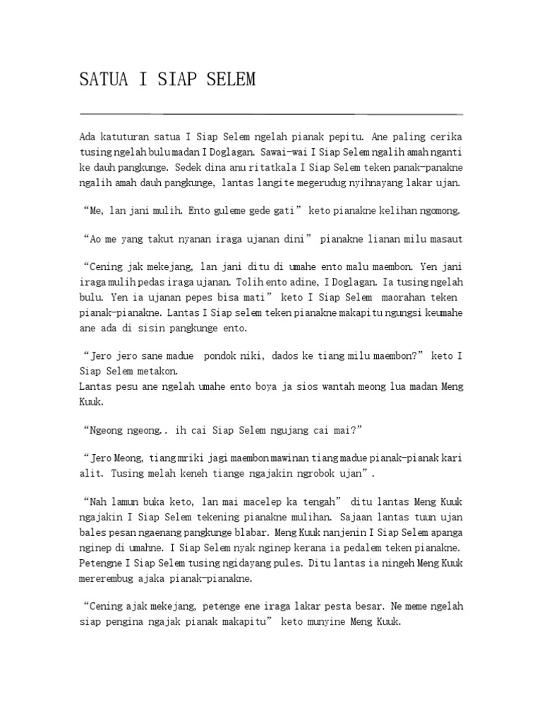 Kisah Siap Selem dan Meng Kuuk | PDF | Seni & Disiplin Bahasa | Griya ...